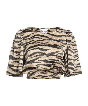 GANNI Zebra Print Satin Cropped Top