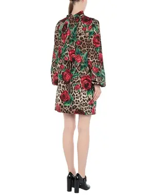 Dolce & Gabbana Leopard And Rose Print Long Sleeve Dress