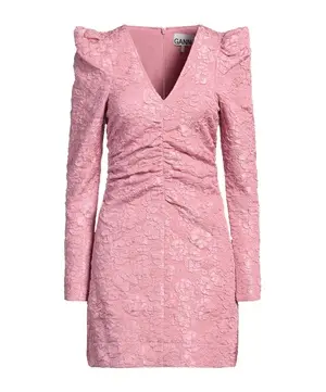 GANNI Long Sleeve Ruched V-neck Dress
