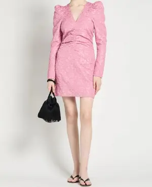 GANNI Long Sleeve Ruched V-neck Dress