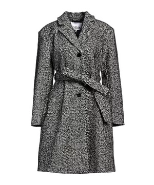 GANNI Belted Herringbone Flannel Coat