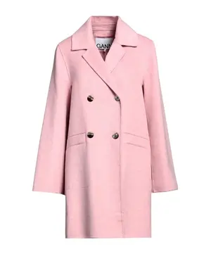 GANNI Minimalist Double-breasted Long-sleeve Coat - Pink