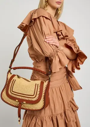 Chloé Marcie Leather And Raffia Shoulder Bag