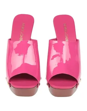 Dolce & Gabbana Patent Leather Platform Clogs With Studs