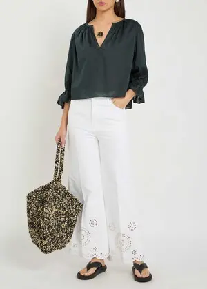 FRAME V-neck Cotton Shirt With Gathered Details And Elasticated Cuffs - Black