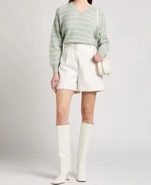 Brunello Cucinelli Striped V-neck Long Sleeve Sweater