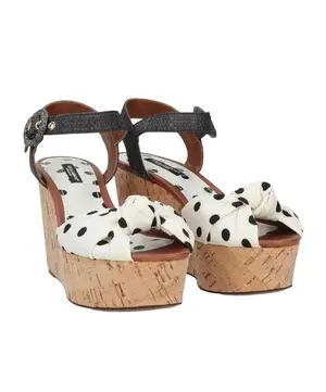 Dolce & Gabbana Woven Straw Wedge Sandals With Polka Dot Detail