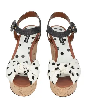 Dolce & Gabbana Woven Straw Wedge Sandals With Polka Dot Detail