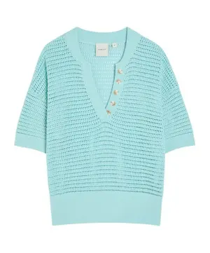 Varley Cotton Hollow-out Short Sleeve Top - Blue