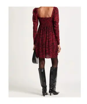 GANNI Printed Dress With Square Neckline And Long Sleeves