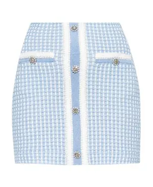 SELF-PORTRAIT Lurex Knitted Plaid Mini Skirt