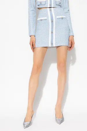 SELF-PORTRAIT Lurex Knitted Plaid Mini Skirt