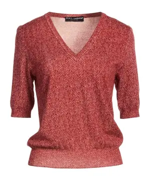 Dolce & Gabbana Herringbone Wool V-neck Short Sleeve Knit Top