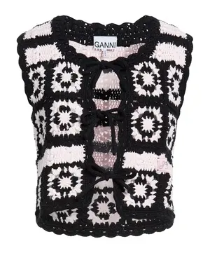GANNI Crocheted Sleeveless Vest With Tie Detail - Black