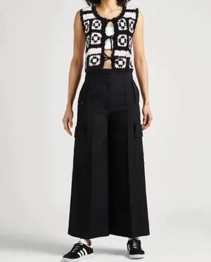 GANNI Crocheted Sleeveless Vest With Tie Detail - Black