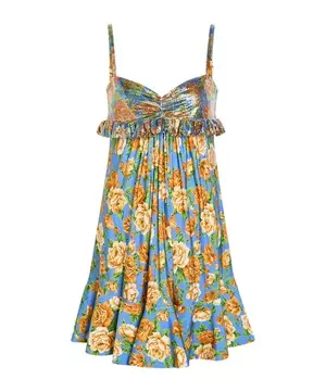 Rabanne Floral-print Chainmail And Jersey Mini Dress - Multicolor