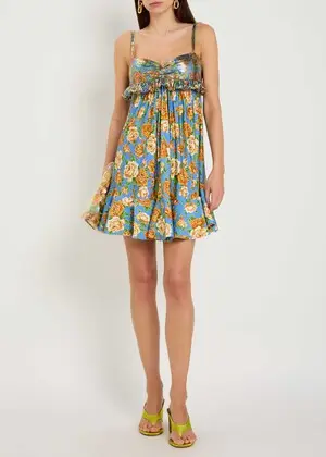 Rabanne Floral-print Chainmail And Jersey Mini Dress