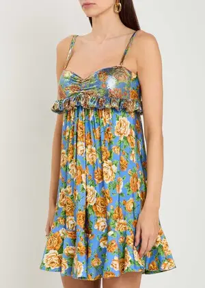 Rabanne Floral-print Chainmail And Jersey Mini Dress