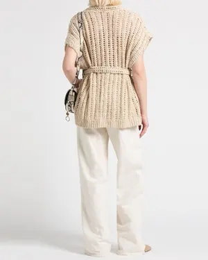 Brunello Cucinelli Crochet Cardigan With Belt And Sequins