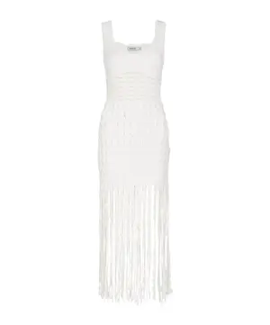 SIMKHAI Simkhai Scalloped Knit Midi Dress With Fringe