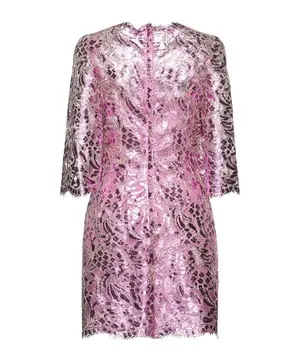 Dolce & Gabbana Metallic Lace Crewneck Dress - Pink