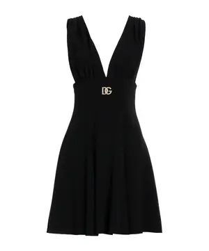 Dolce & Gabbana Flared Dress With Dg Logo Embellishment - Black