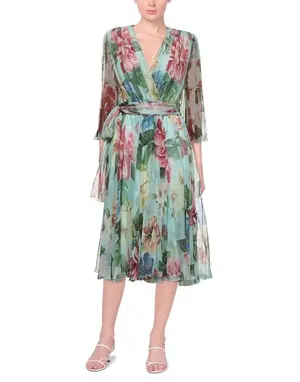 Dolce & Gabbana Floral V-neck Three-quarter Sleeve Dress