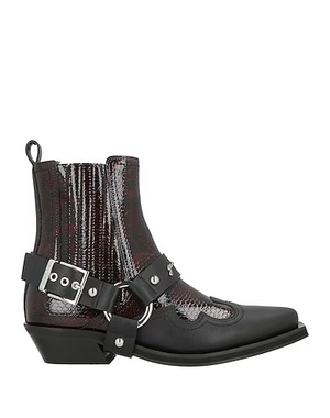GANNI Fashion Snake Print Denim Ankle Boots - Black