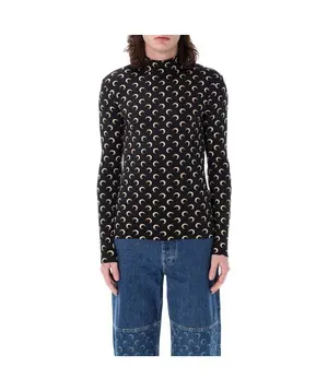 MARINE SERRE High-neck Allover Moon Printed Top