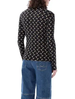 MARINE SERRE High-neck Allover Moon Printed Top
