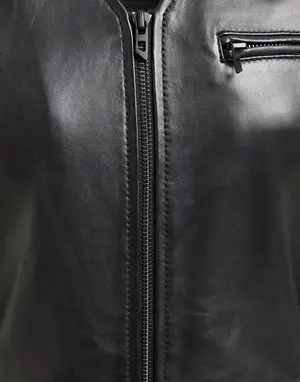 DIESEL® Leather V-neck Midi Dress With Zip Fastening