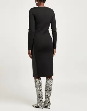 DIESEL® Leather V-neck Midi Dress With Zip Fastening