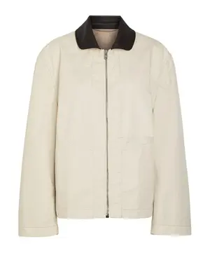 LEMAIRE Cotton Jacket With Leather Collar - White