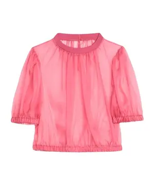 Dolce & Gabbana Solid Color Organza Short Sleeve Top - Pink