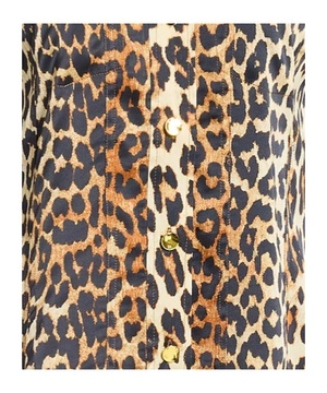 GANNI Leopard Print Satin Long Sleeve Shirt
