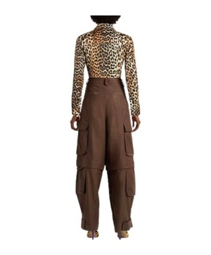 GANNI Leopard Print Satin Long Sleeve Shirt