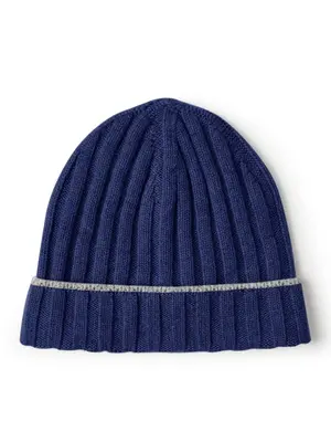 Brunello Cucinelli Ribbed Cashmere Beanie - Blue