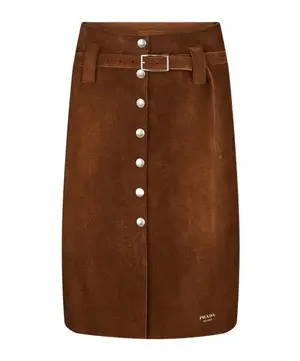 Prada Suede Midi Skirt - Brown