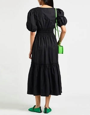 GANNI Flared Midi Dress With V-neck And Shirring
