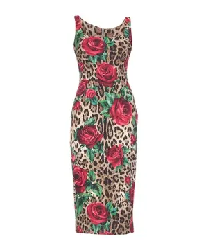 Dolce & Gabbana Leopard Print Rose Cami Dress - Multicolor