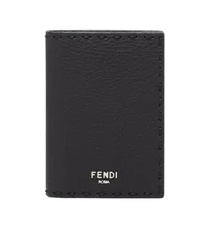 Fendi Logo Plaque Bifold Card Holder - Black