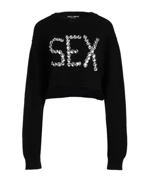Dolce & Gabbana Cashmere Crew Neck Embellished Cropped Sweater