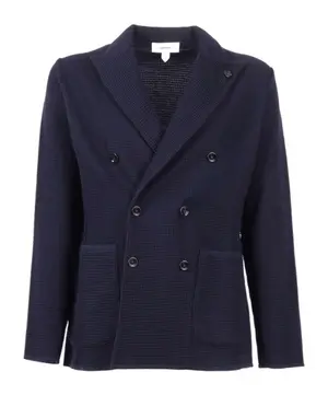 LARDINI Double-breasted Textured Jacket - Blue