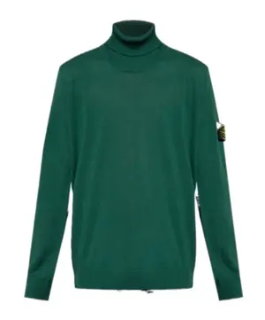 Stone Island Logo Patch Roll Neck Jumper - Blue