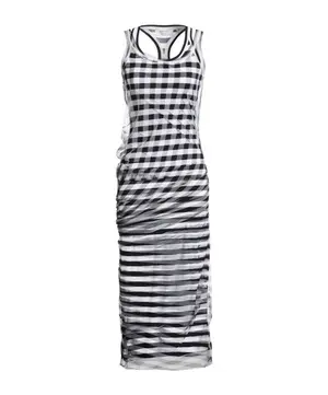 Sportmax Sleeveless Gingham And Striped Tulle Dress - Gray