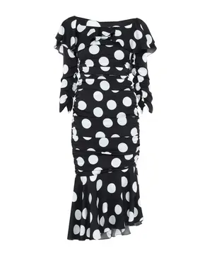 Dolce & Gabbana Polka Dot Satin Midi Dress With Ruffle Detail