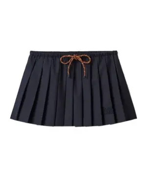 Miu Miu Pleated Batavia Skirt With Embroidered Logo And Drawstring Waist