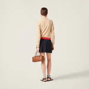 Miu Miu Pleated Batavia Skirt With Embroidered Logo And Drawstring Waist