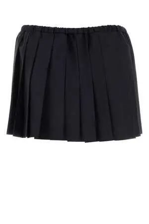 Miu Miu Pleated Batavia Skirt With Embroidered Logo And Drawstring Waist - Blue