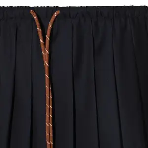 Miu Miu Pleated Batavia Skirt With Embroidered Logo And Drawstring Waist